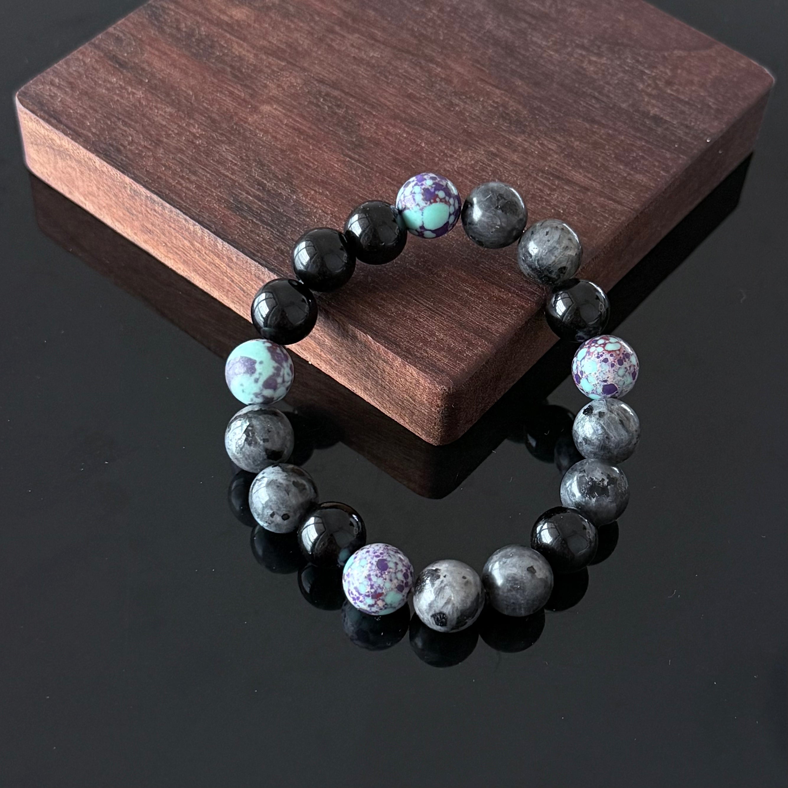 Black Obsidian & Labradorite Crystal Bracelet with Purple Jasper – OBEEY