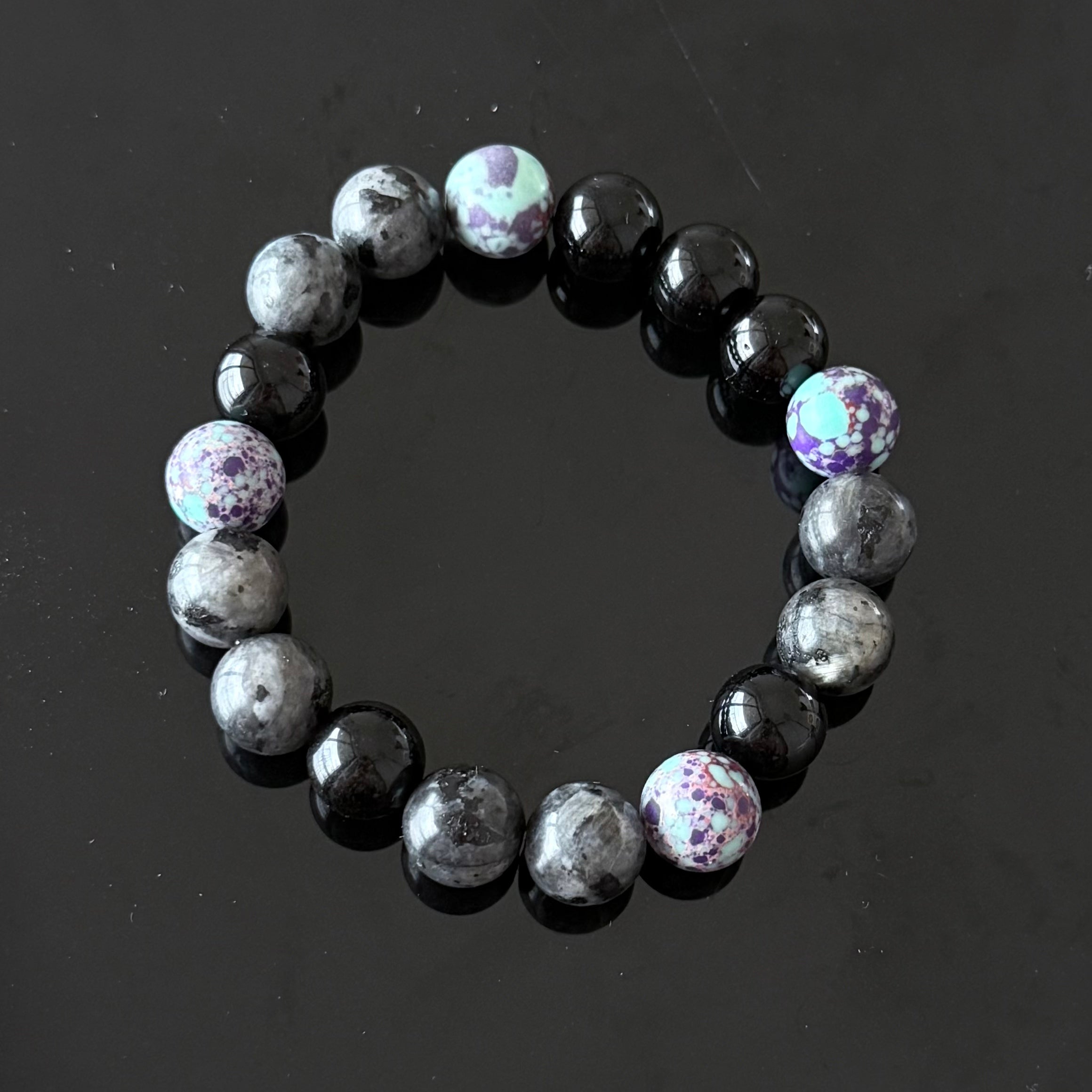 Black Obsidian & Labradorite Crystal Bracelet with Purple Jasper – OBEEY